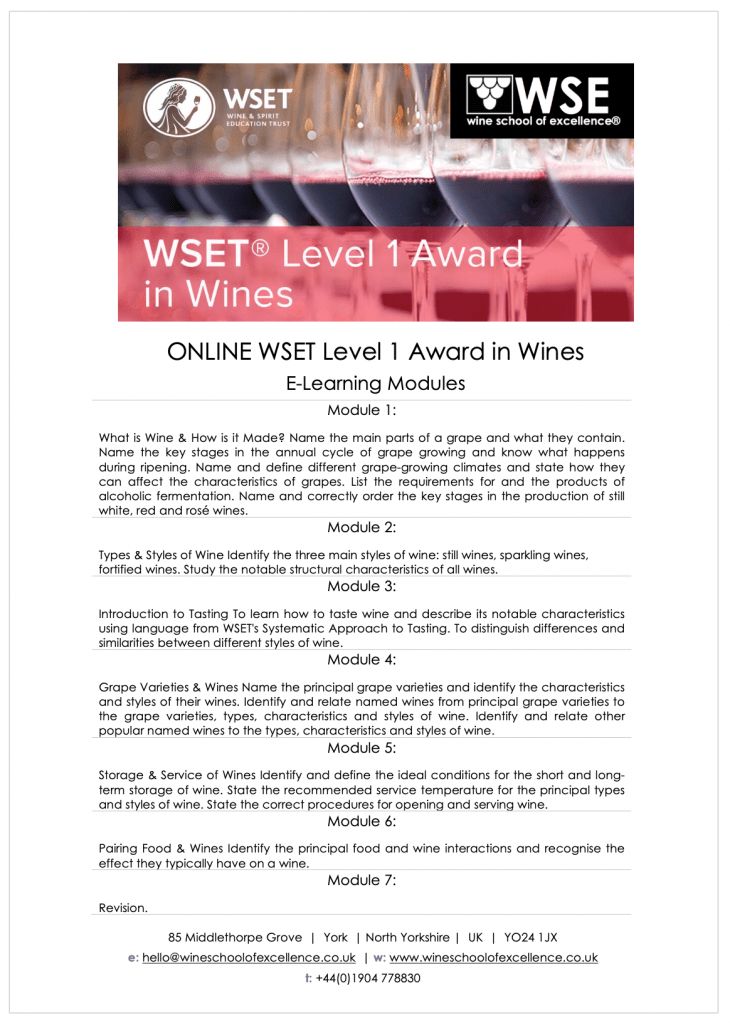 ONLINE WSET Level 1 Award in Wines
