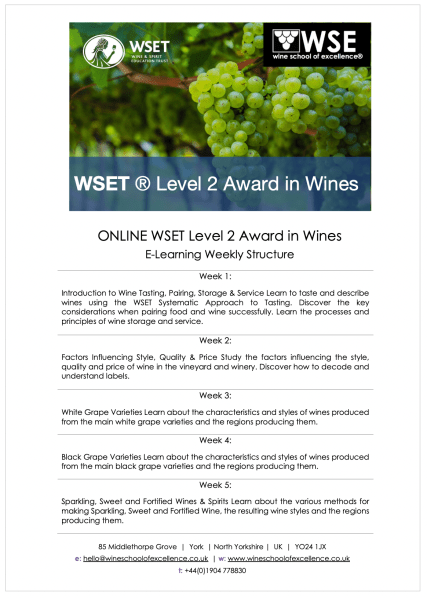 ONLINE WSET Level 2 Award in Wines